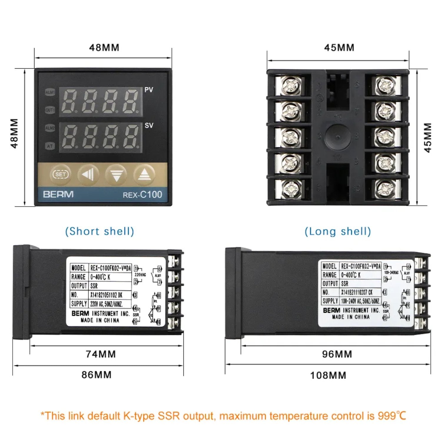 Kit controlador de temperatura PID Voltaje CA 100 ~ 240 V Incluye relé ...